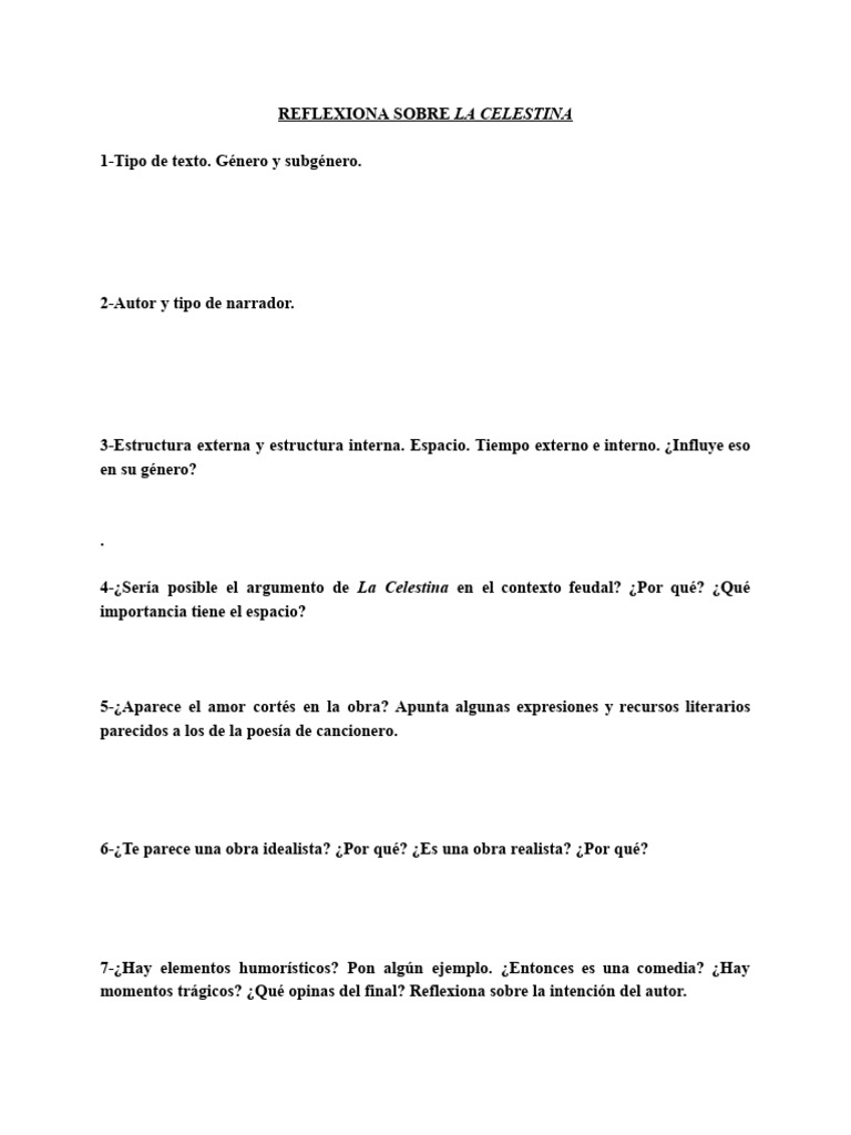Reflexiona Sobre La Celestina | PDF Reflexiona Sobre La Celestina | PDF