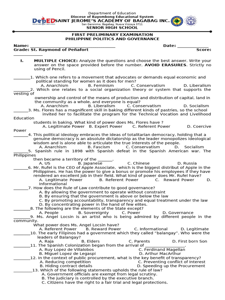 Exam - PPG - Quarter 1 - 2025 | PDF