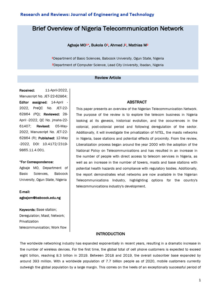 brief-overview-of-nigeria-telecommunication-network | PDF