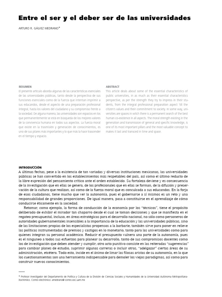 Ser y Deber Ser Universidad | PDF