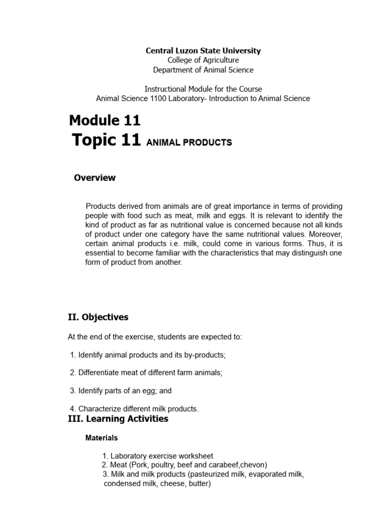 Module 11 - Animal Product | PDF