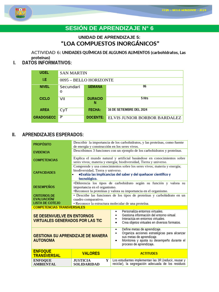 SESIÓN DE APRENDIZAJE N6 - 3ro Grado | PDF
