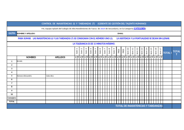 Ficha GGTH Control Inasistencias y Tardanzas | PDF