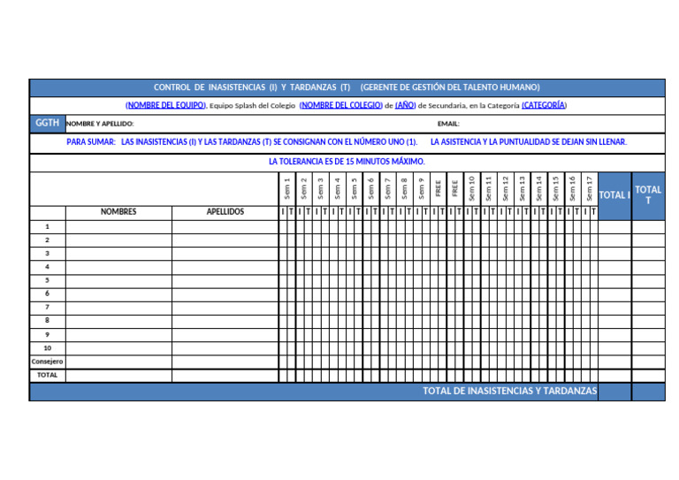 Ficha GGTH Control Inasistencias y Tardanzas | PDF