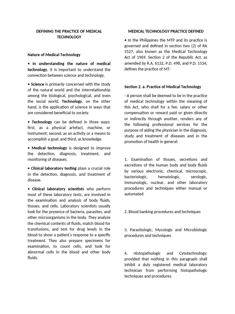 Pmls Defining the Practice of Medical Technology | PDF Pmls Defining the Practice of Medical Technology | PDF