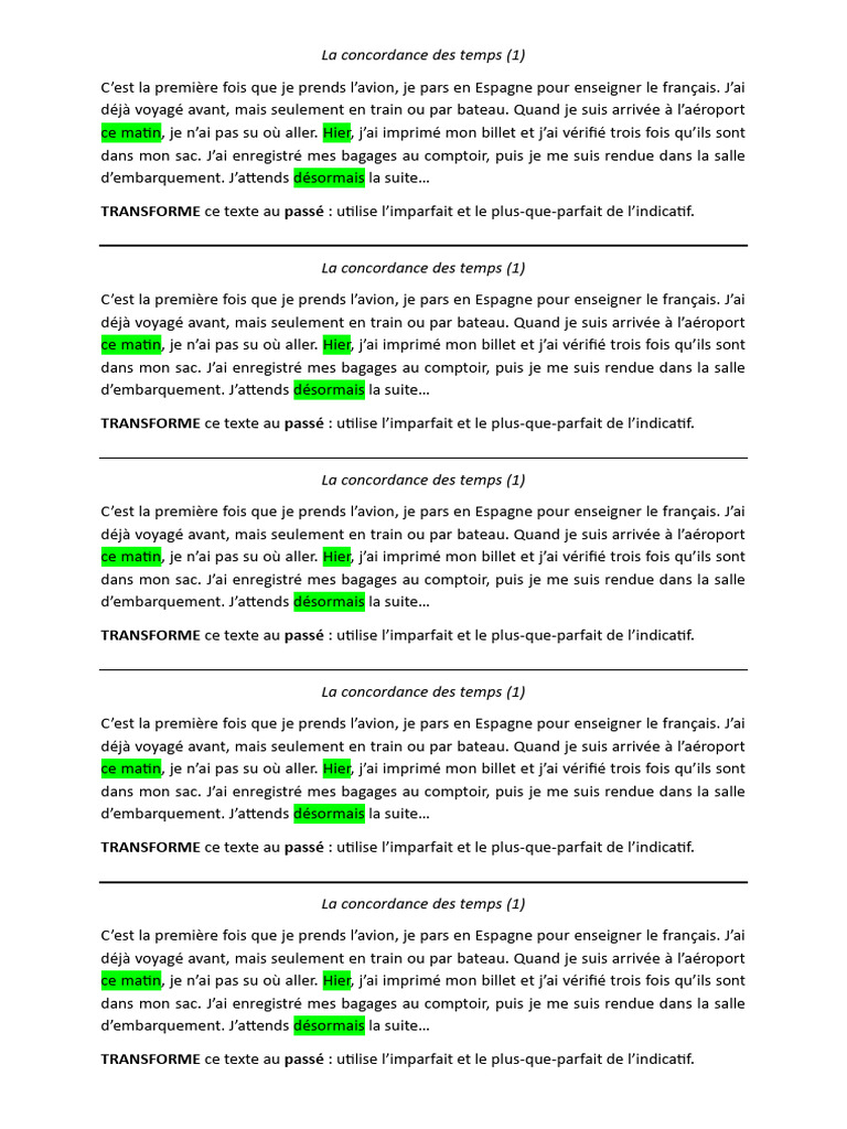 La concordance des temps 1 présent vers passé | PDF