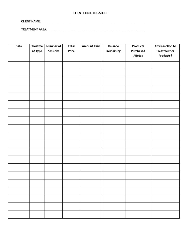 Clients Clinic Log Sheet | PDF