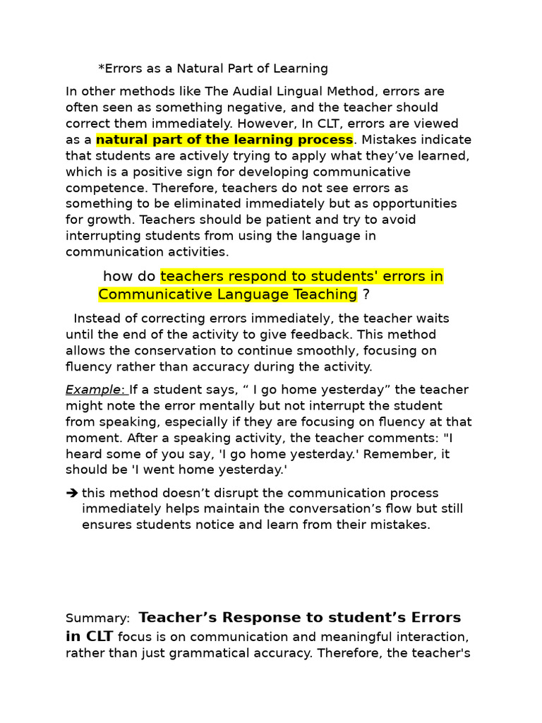 Teacher's Response To Errors | PDF