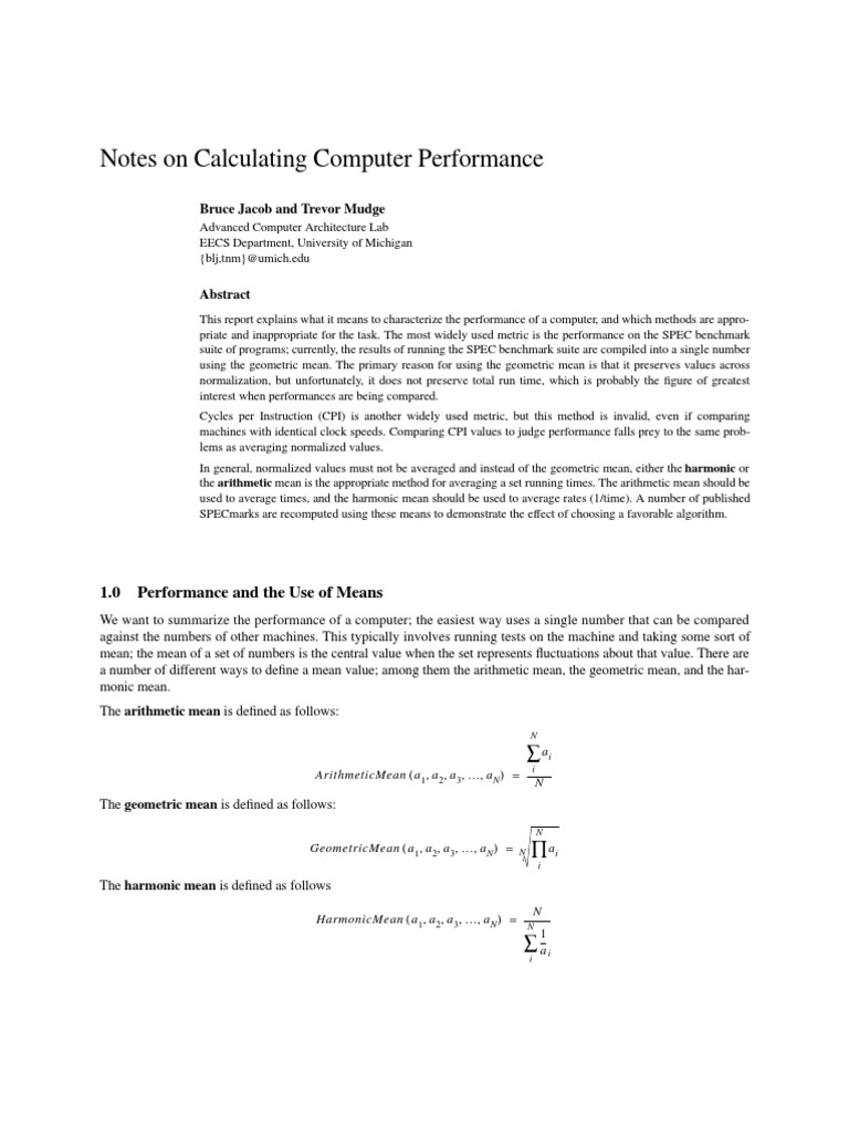Notes On Calculating Computer Performance | PDF | Average | Arithmetic Mean