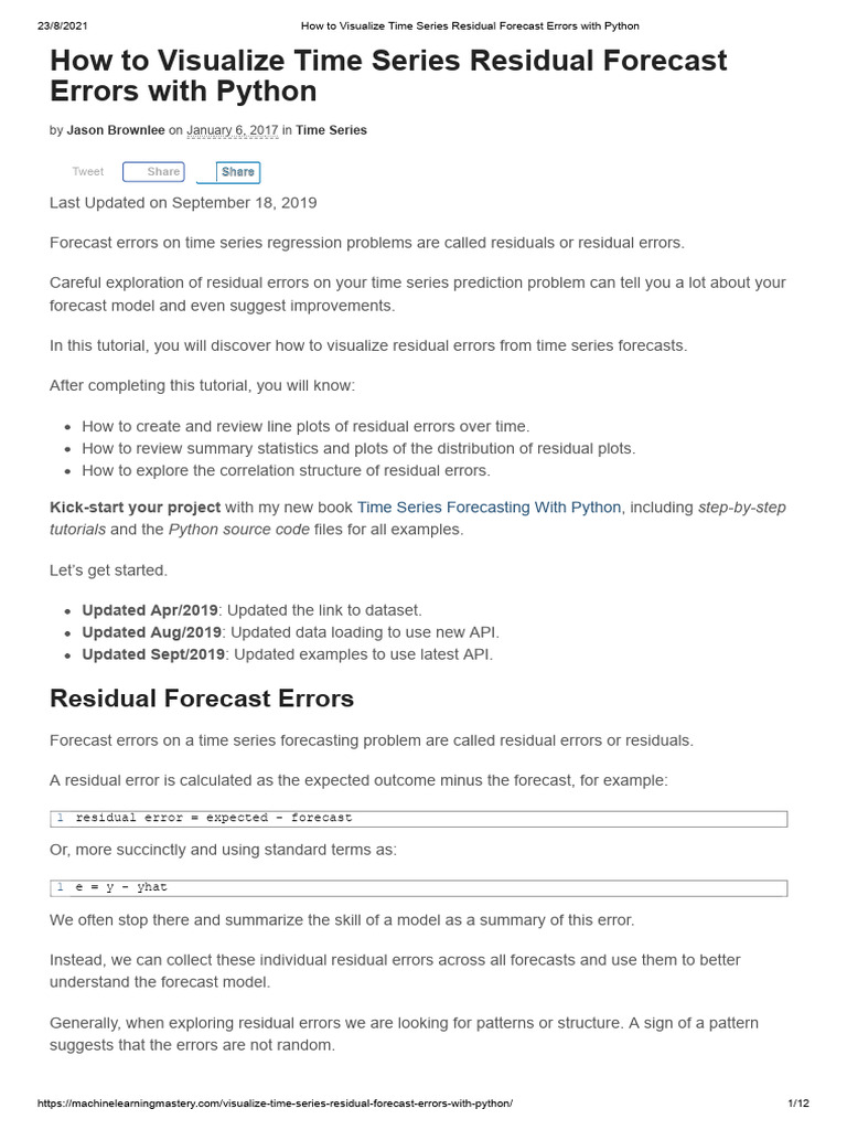How To Visualize Time Series Residual Forecast Errors With Python | PDF