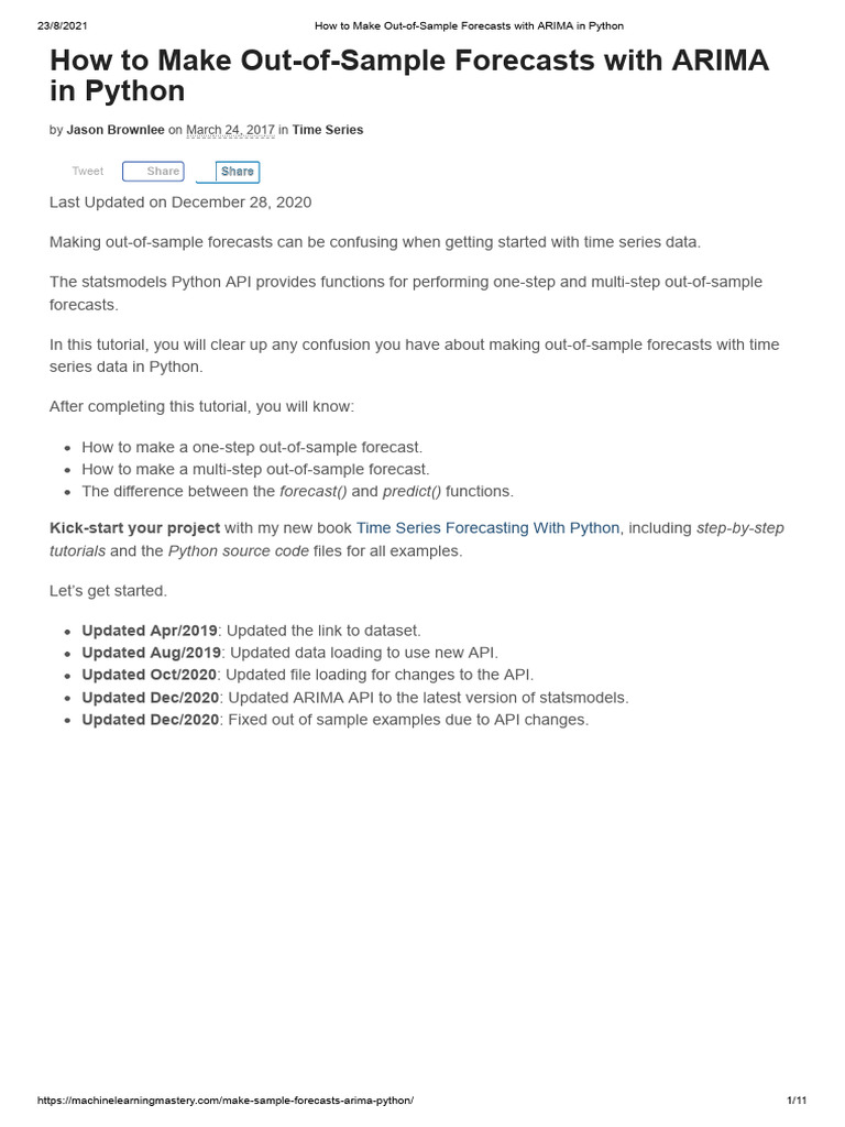 How To Make Out-of-Sample Forecasts With ARIMA in Python | PDF