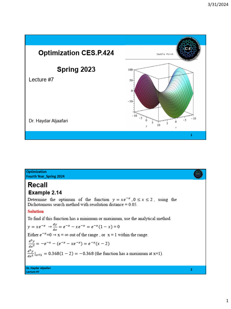 Optimization Lec#7 HA20240331 | PDF