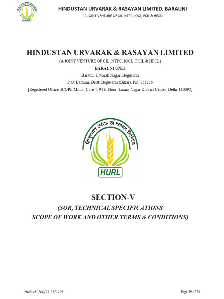 Hindustan Urvarak & Rasayan Limited: Section-V | PDF