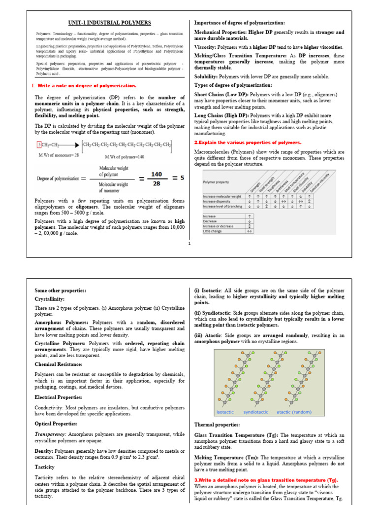 UNIT-1 NOTES-INDUSTRIAL POLYMER | PDF