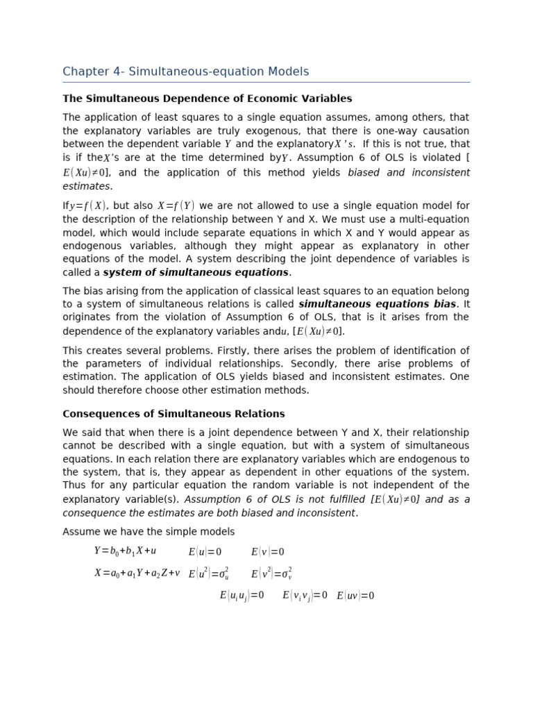 Chapter 4 - Simultaneous-Equation Models | PDF | Endogeneity (Econometrics) | Ordinary Least Squares