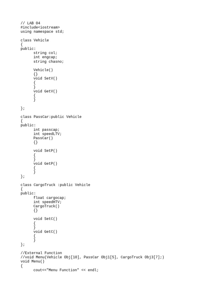 C++ Vehicle Class Implementation Guide | PDF | Computers | Technology ...
