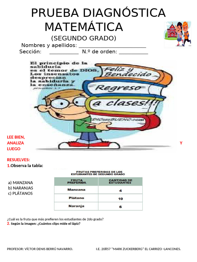 Prueba Diagnóstica de Segundo Grado 24 | PDF