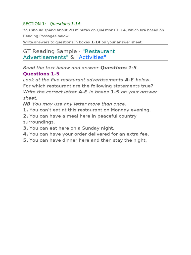 Reading Test 2 | PDF