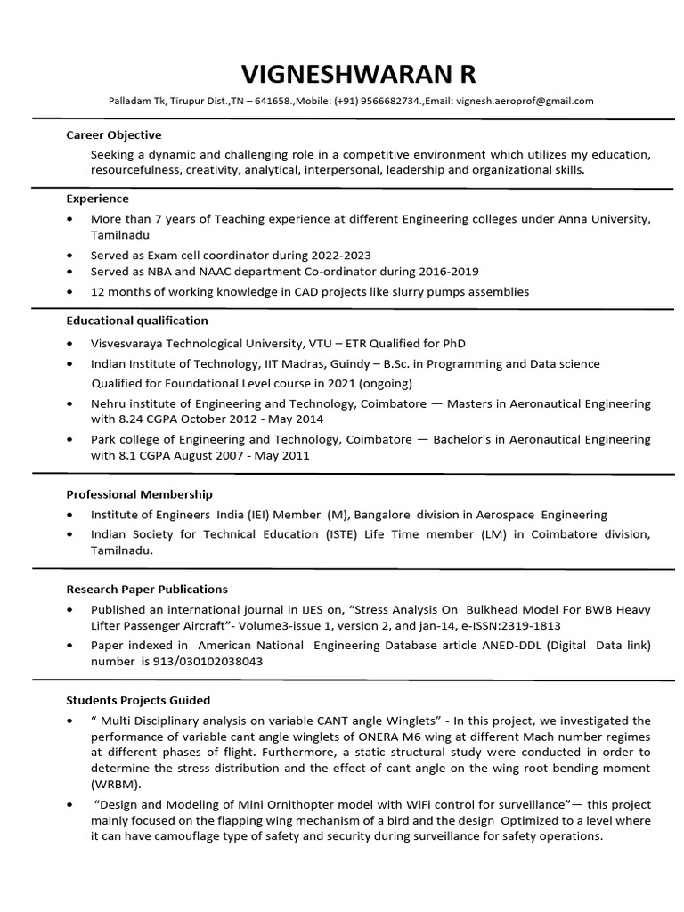 CV - Vigneshwaran R 2024 - New | PDF