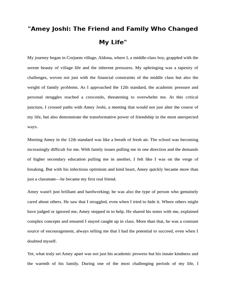 Amey Joshi: The Friend and Family Who Changed My Life | PDF | Friendship