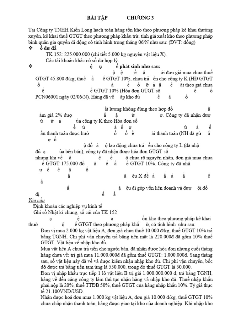 BÀI TẬP CHƯƠNG 3 (1) | PDF