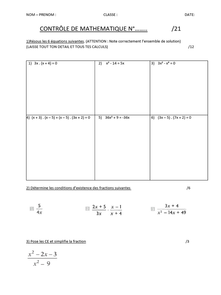 Chapitre 14 - Interro 1 Et 2 Sur Équations Produits 2023 | PDF
