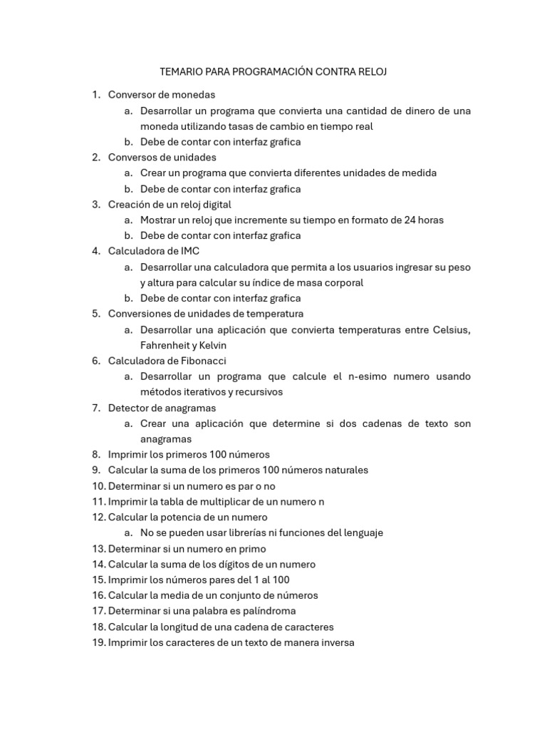 Ejercicios Progrmacion Contra Reloj | PDF