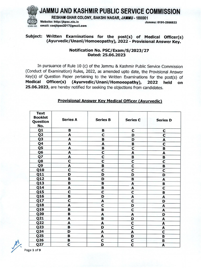 J K 2023_ANSWER KEY | PDF