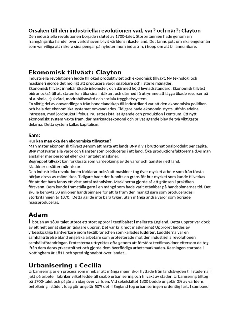 Den Industriella Revolutionen Presentation Kopia Kopia | PDF