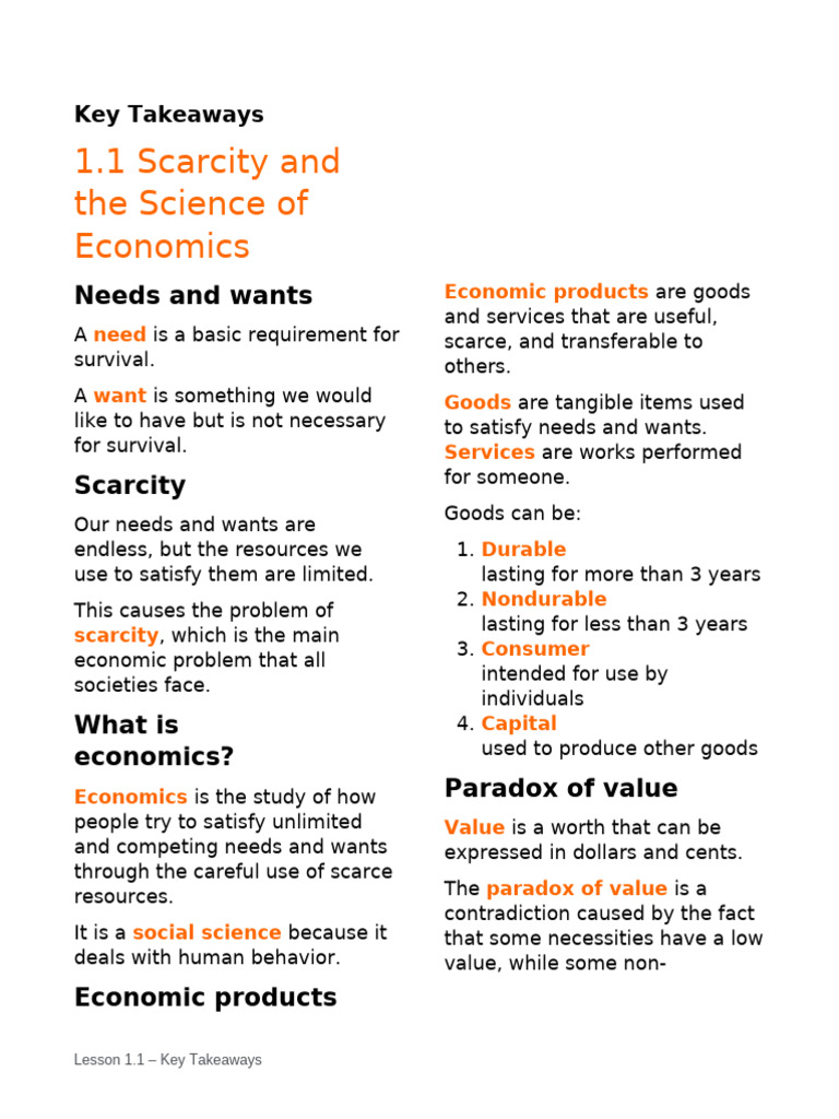 Lesson 1.1 Key Takeaways - Mcgraw Hill Understanding Economics Textbook ...