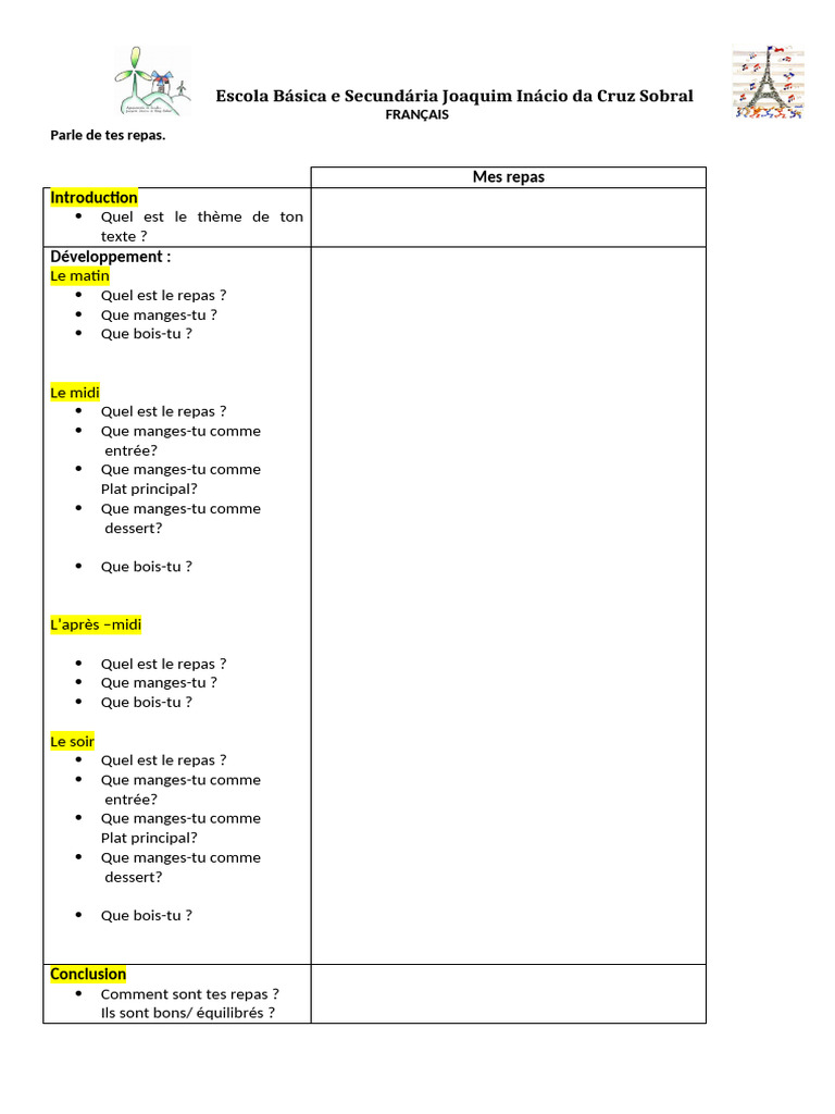 RÉVISION_ COMPOSITION SUR LES REPAS | PDF