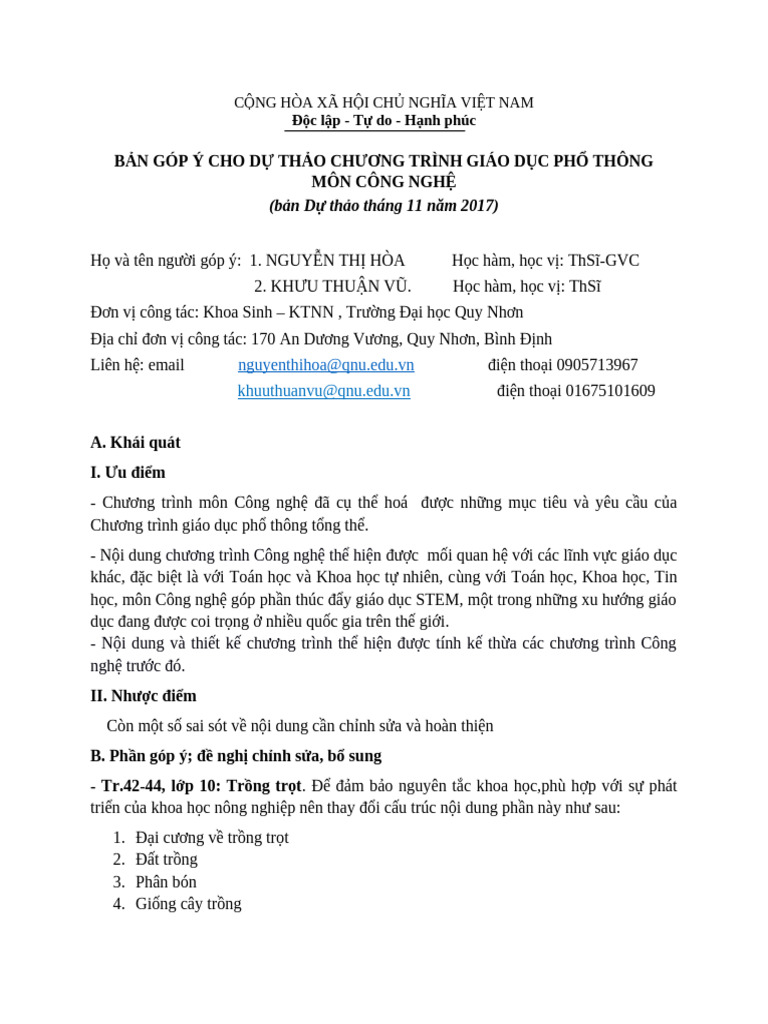 Gop y CTGDPT mon Cong nghe | PDF