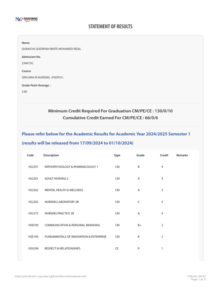 View Current Semester Academic Results | PDF