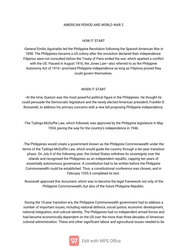 AMERICAN PERIOD AND WORLD WAR 2 WPS Office | PDF