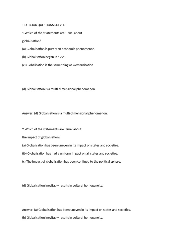 question Answer of globalisation (class-12th) | PDF