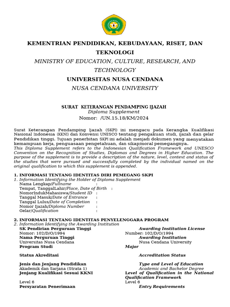 Format Terbaru Skpi FST | PDF