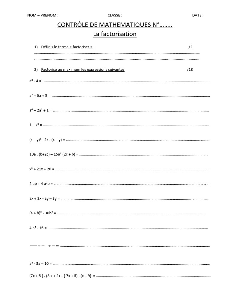 Chapitre 13 - Factorisation Interro 1 Et 2 | PDF