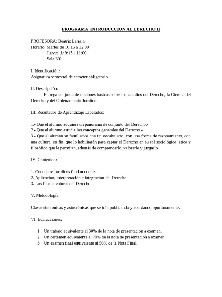 Programa Introducción al Derecho II | PDF