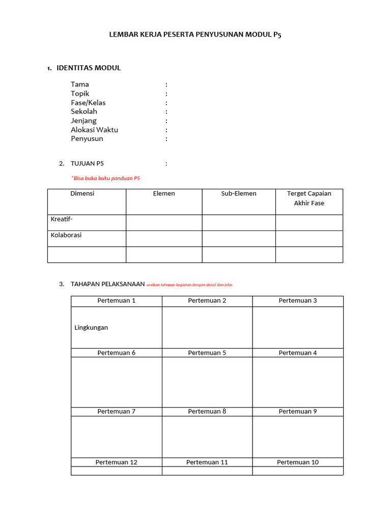 Lembar Kerja Peserta Penyusunan Modul P5 | PDF