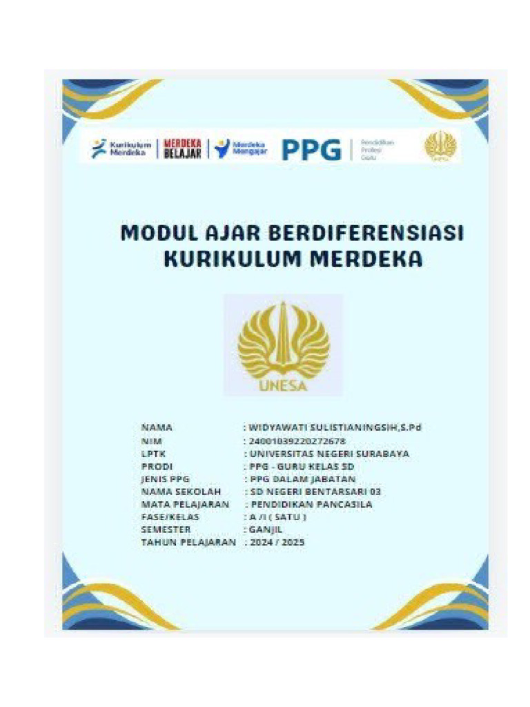 Modul Ajar Berdiferensiasi KELAS 1 - WIDYAWATI | PDF