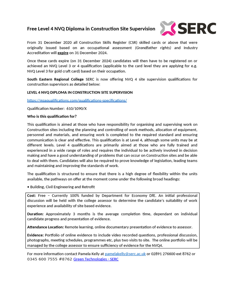 NVQ4 Construction Site Supervisor Course | PDF