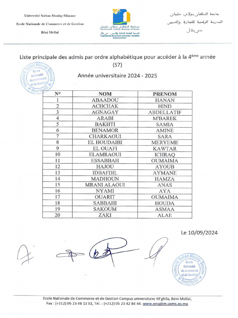 Liste Principale TAFSEM 4 Eme Annee | PDF