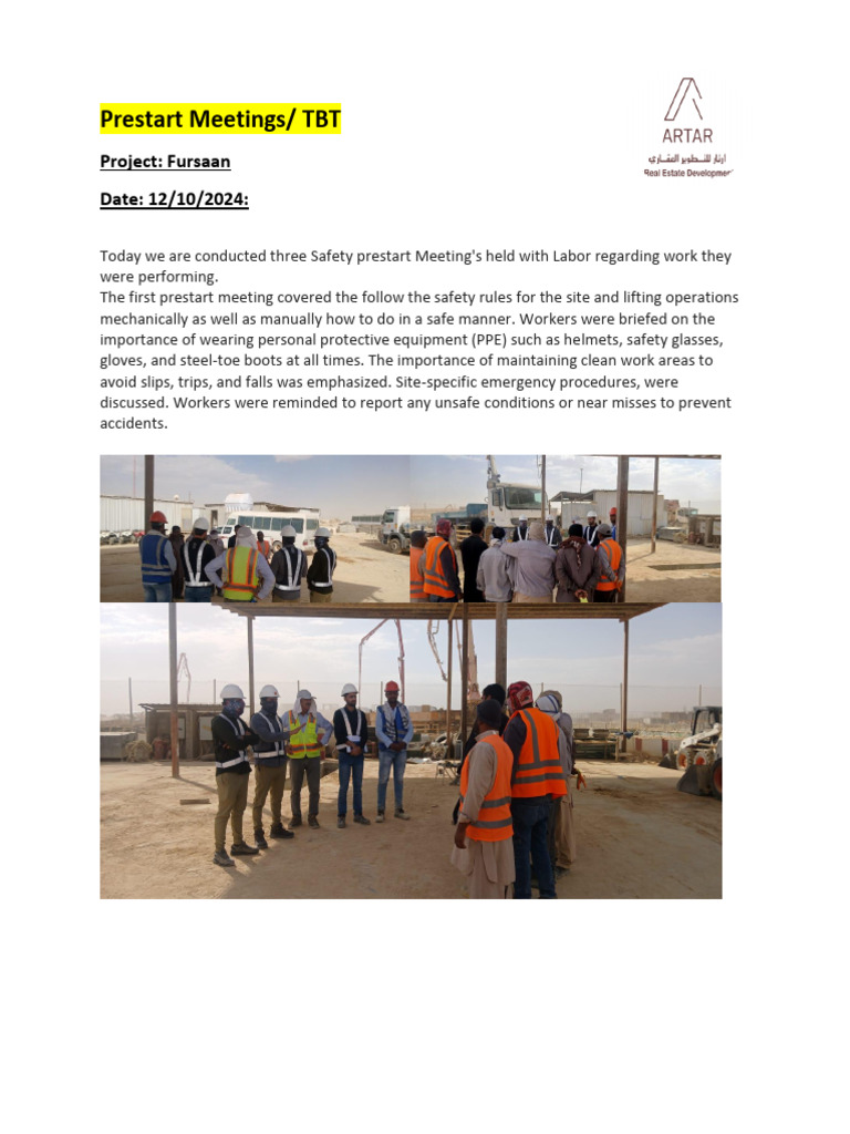 Prestart Meetings, TBT, S | PDF