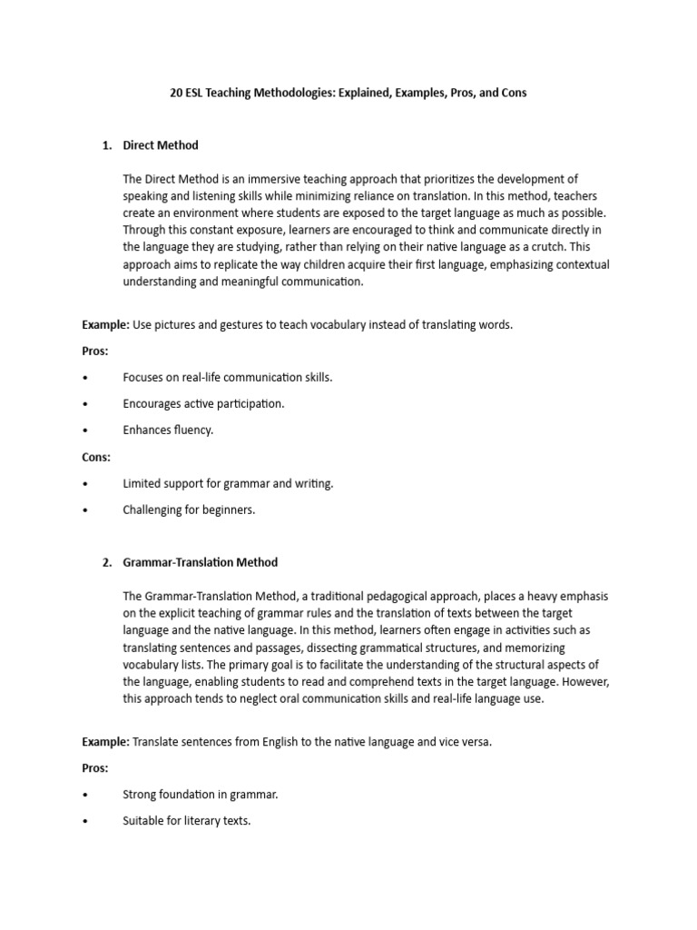 20 ESL Teaching Methodologies | PDF