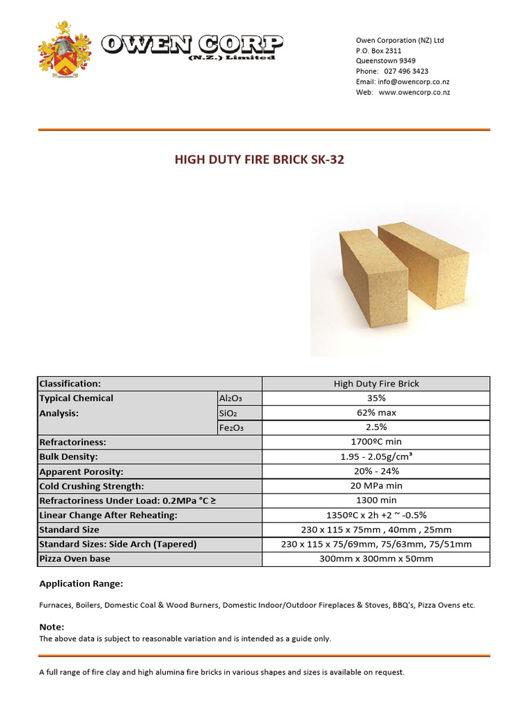 SK-32 Fire Brick Data Sheet | PDF