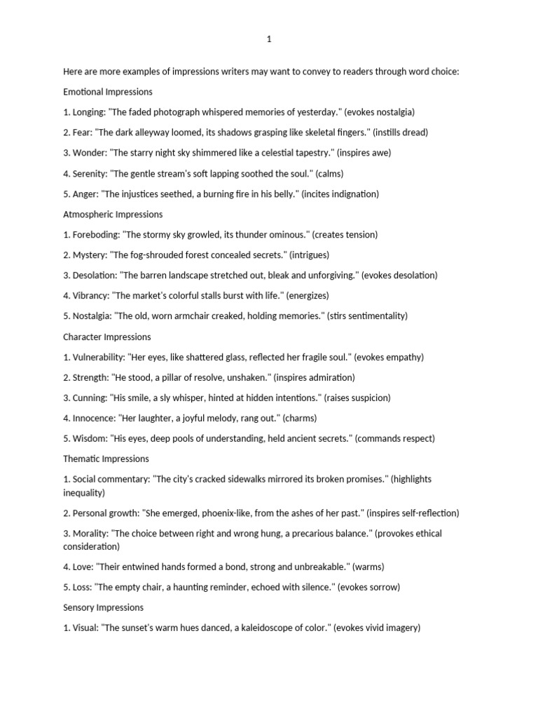 Examples of Impressions Created by The Writer | PDF