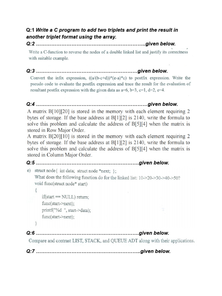 Important Questions DSA | PDF