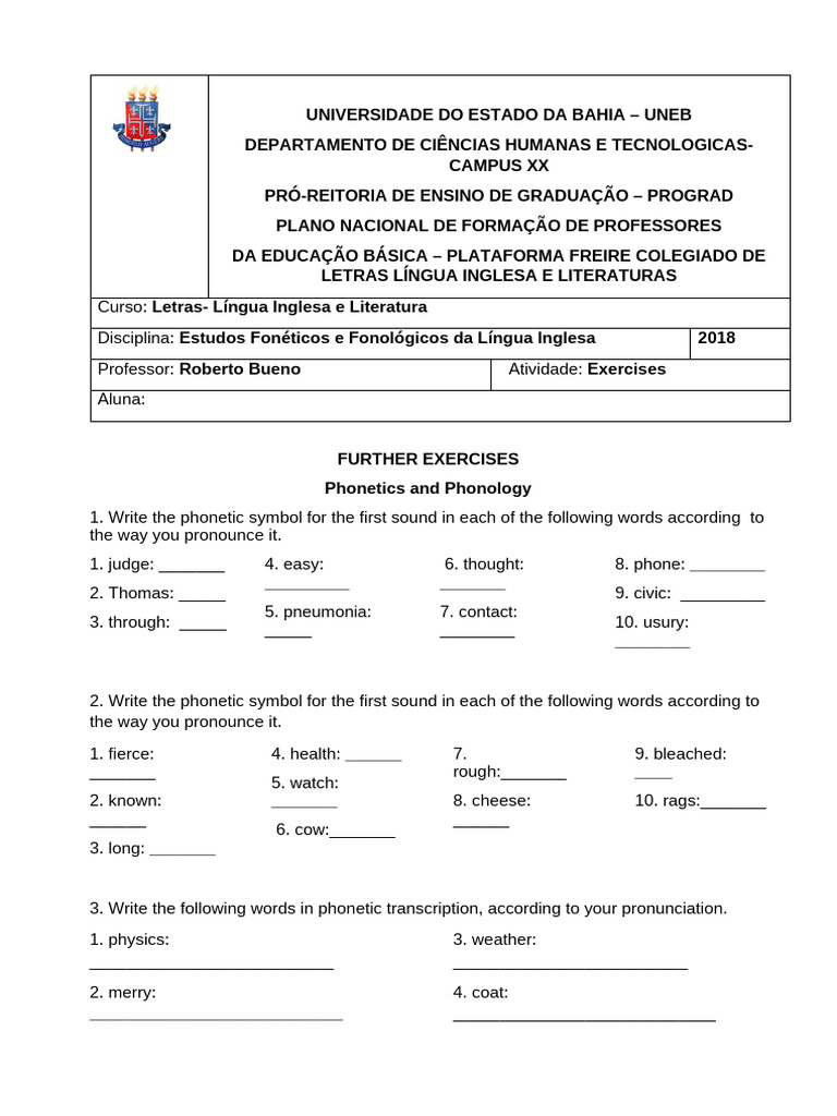 UNIVERSIDADE DO ESTADO DA BAHIA Atividade Sem Responder | PDF