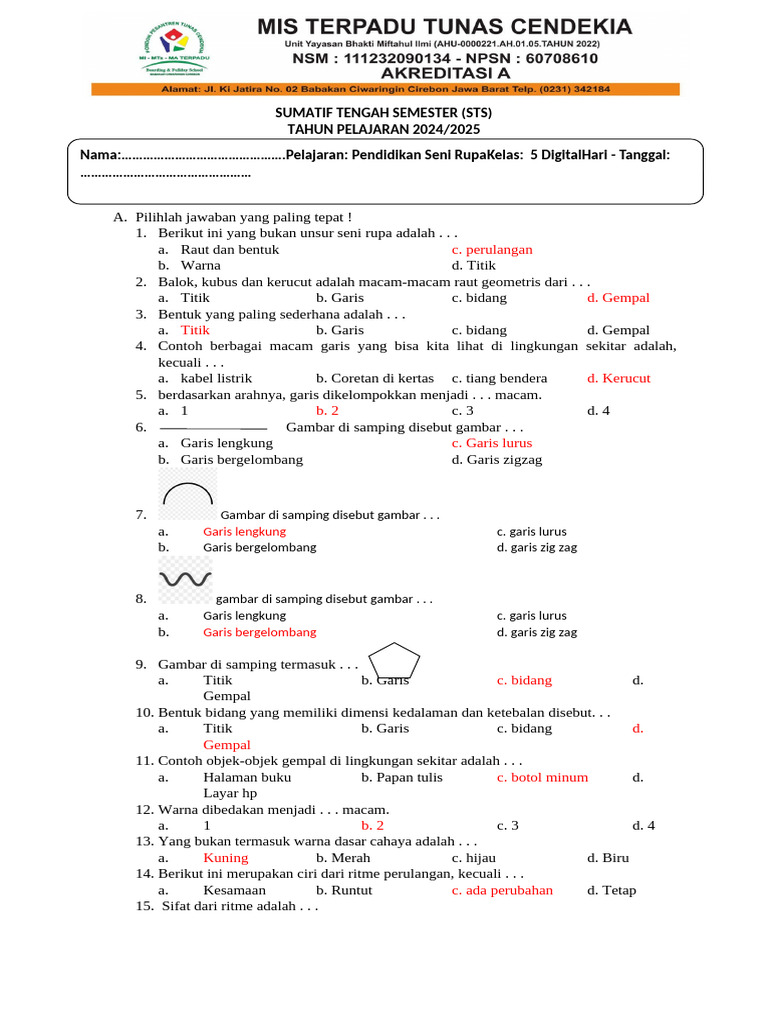 STS 1 SENI RUPA 5 Digital (2024-2025) | PDF