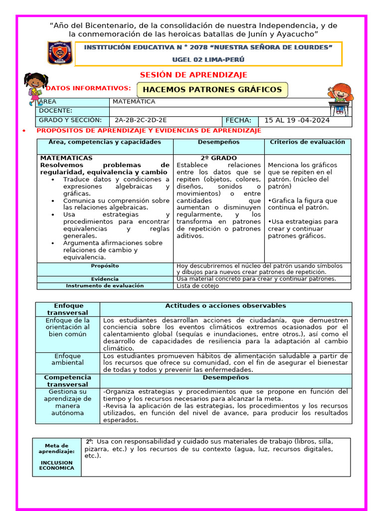 S6 - Sesión Mat Hacemos Patrones Gráficos | PDF